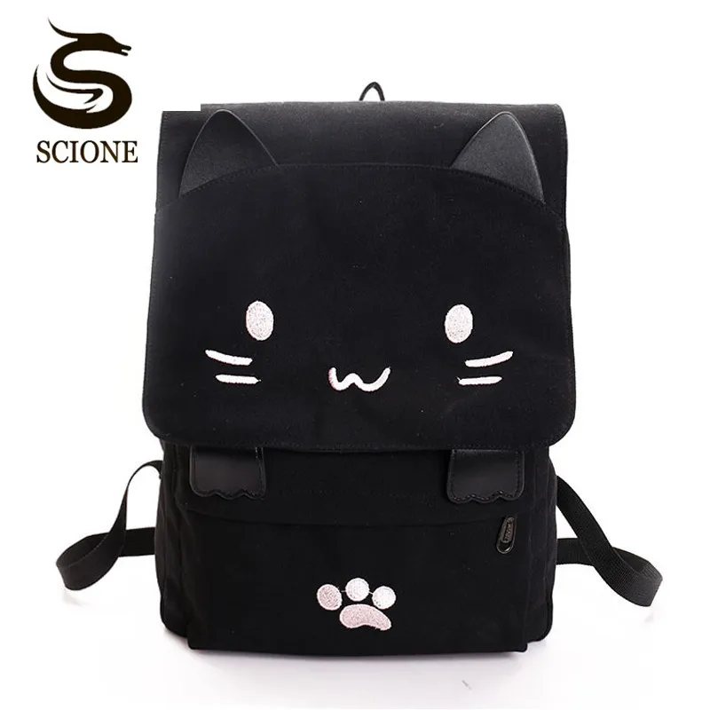 2017 Women Cute Cat Backpack Canvas Kawaii Backpacks School Bag for ...