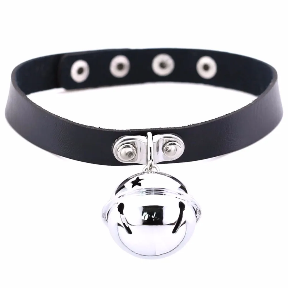 Black Goth choker necklace for women punk leather choker with bell ...
