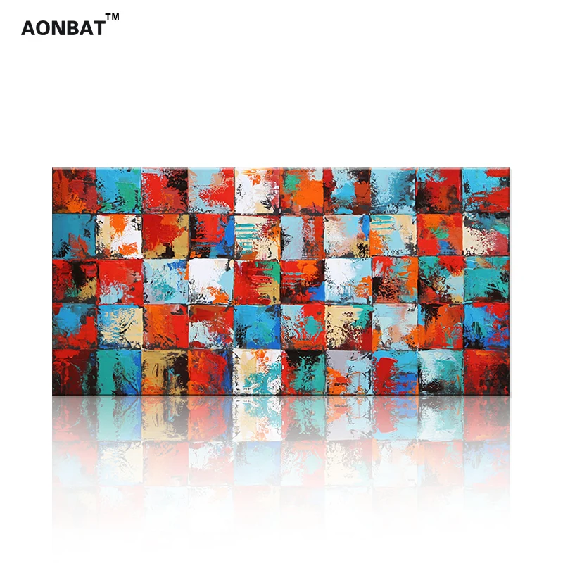 100% Hand painted Oil Painting of Color Grid Pattern on Canvas Wall Art ...