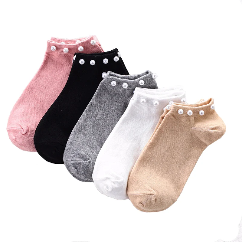 Women Pearl Cotton Socks Ladies Lovely Candy Color Casual Short Socks Girl's Socks Sox Hosiery ...