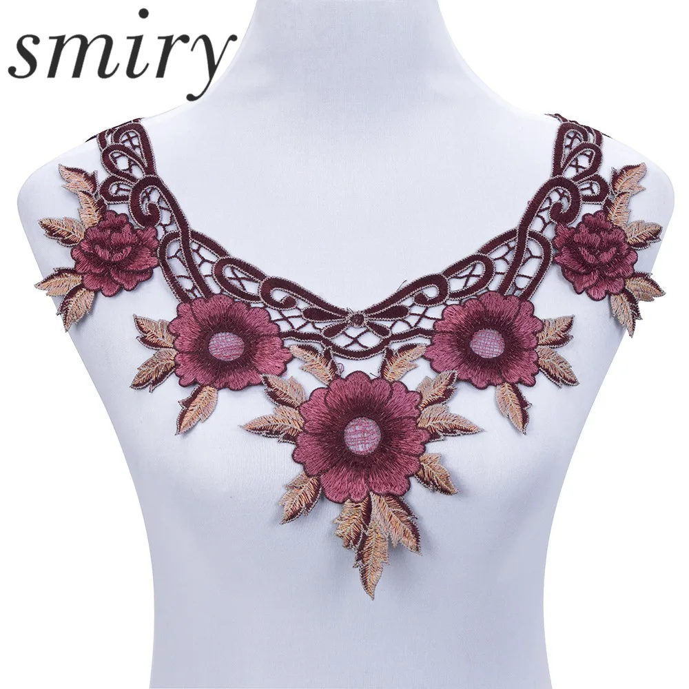 Smiry Lace Collar Elegant 1 pc Embroidery Red Flowers Lace Neckline ...