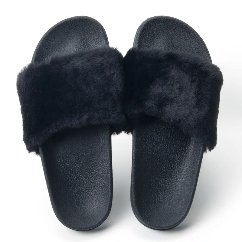 Fur Slides Slippers Flip Flops Shoes Womens Platform Slik Bow Slides ...
