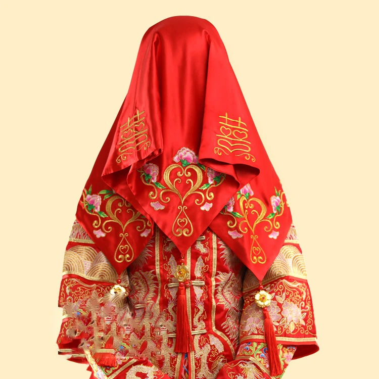 10 Designs Ancient Chinese Wedding Bride Red Head Veil And Xi Cheng ...