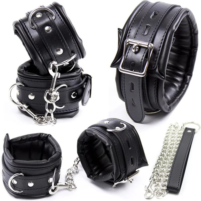 New-Adjustable-PU-Leather-Handcuffs-Neck-Collars-Soft-Padded-Hand-Cuffs ...