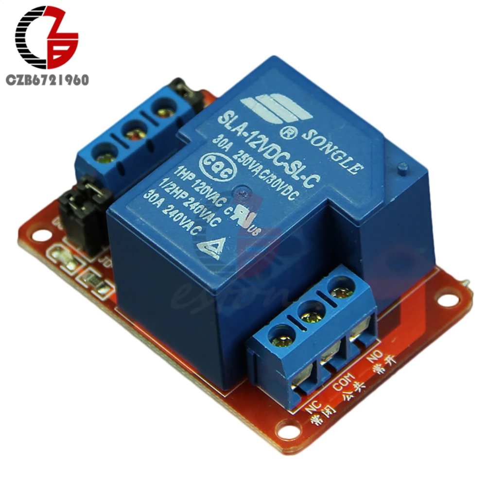 30A 12V 1 Channel Relay Module Board With Optocoupler H/L Level Triger ...