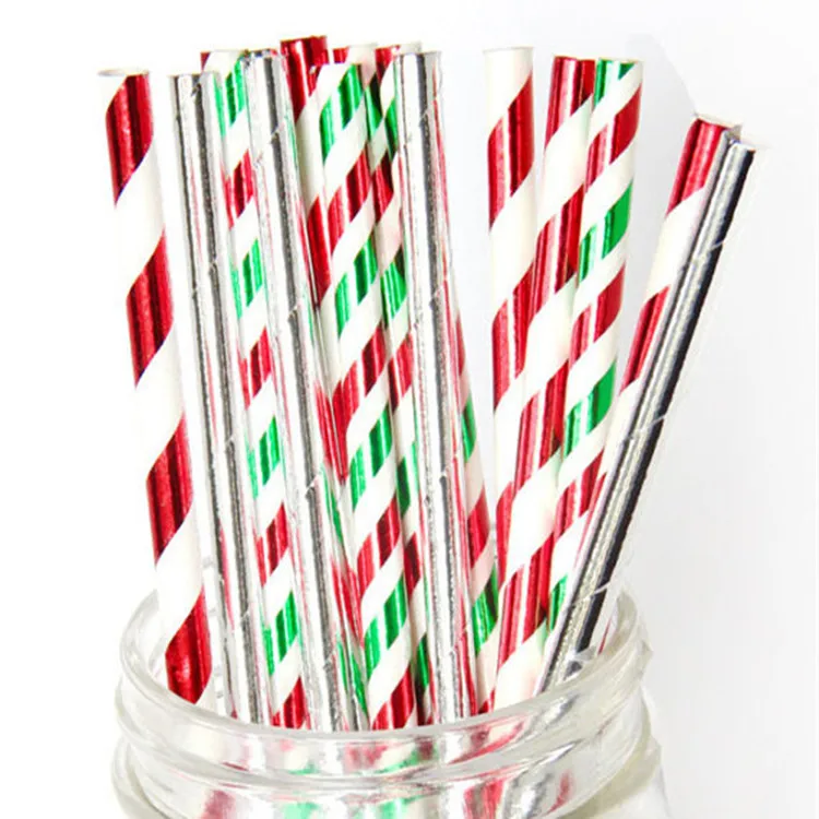 200pcs Red Green Stripe Polka Dot Christmas Straws Red Silver Stipe