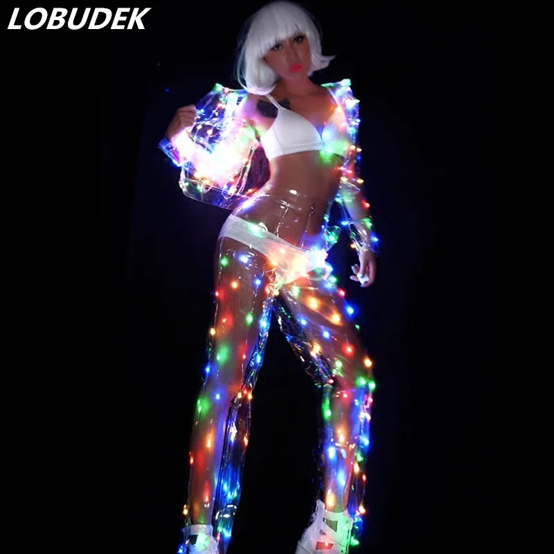 Sexy Perspective Led Sets Female Costume Color Led Light Emitting Lamp Performance Clothes