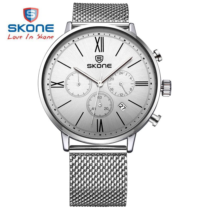 Skone Chronograph 24 Hours Display Sport Watches Men Top Brand Silver ...