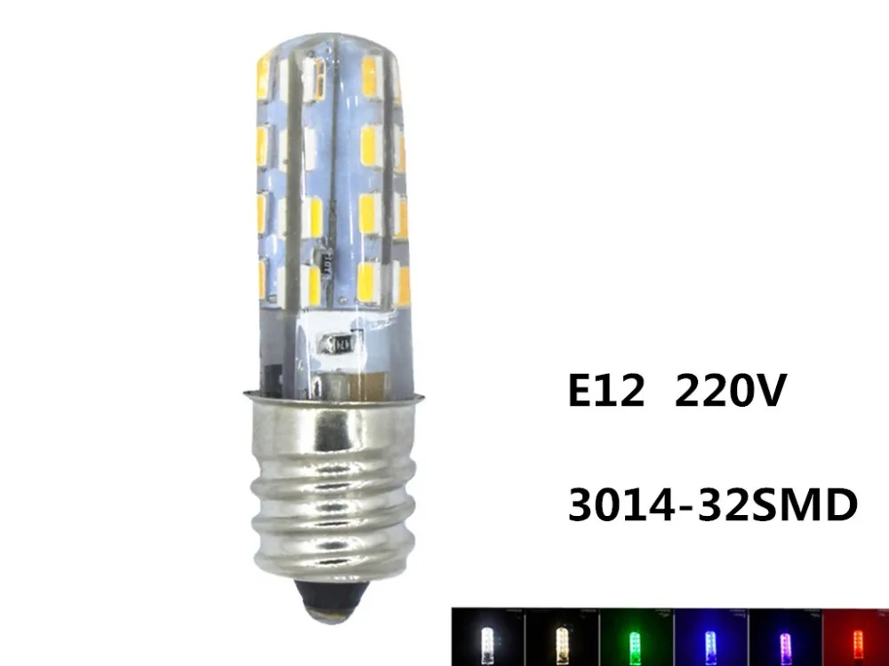 LED E12 220V blue green white 3014 32SMD 220v E12 red led bulb crystal ...