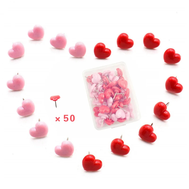 50pcs Mini Pink Red Heart Push Pins Cute Heart-shaped Push Pin ...