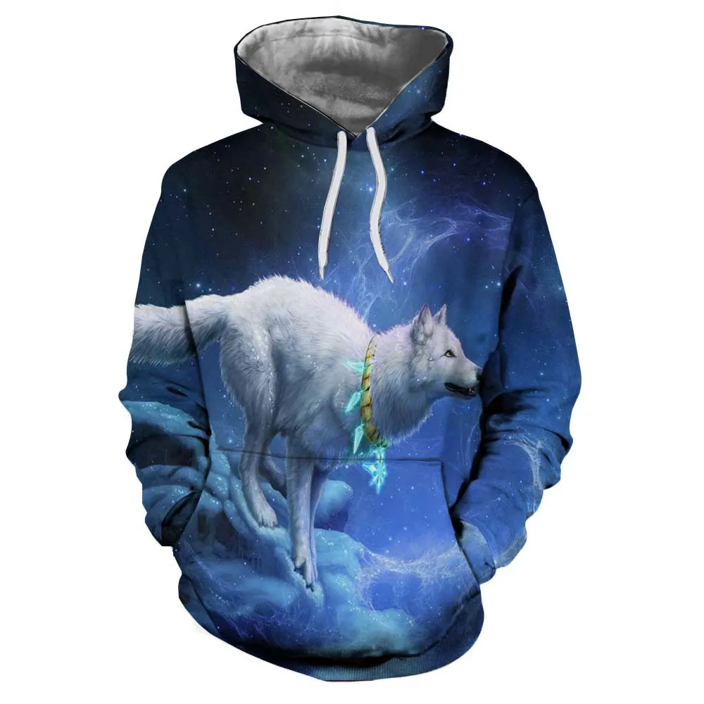 Autumn Winter Harajuku Men's Print 3D Cartoon White Wolf Long Sleeves ...