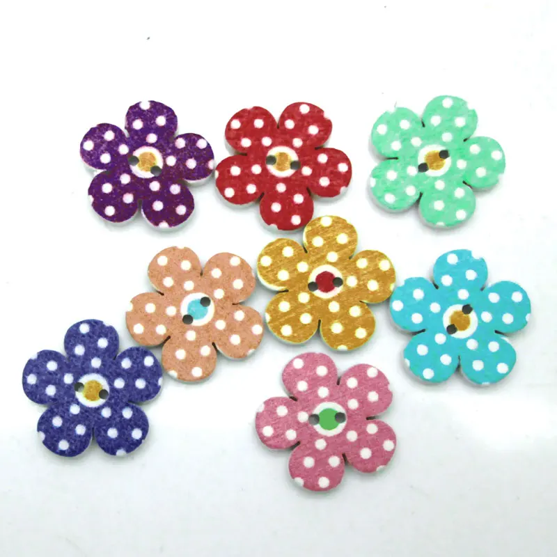 50pcs 19x19mm Random Mixed Flower Pattern Wooden Buttons For Clothes ...