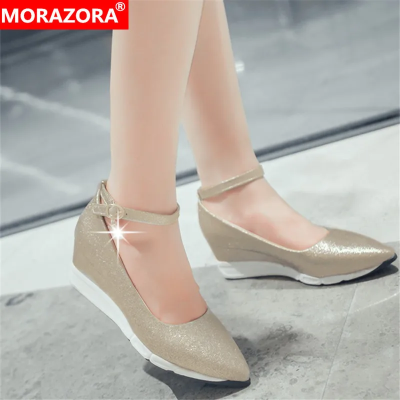 MORAZORA/Новинка года; сезон весна-лето; женские туфли-лодочки; туфли с пряжкой и острым носком ...