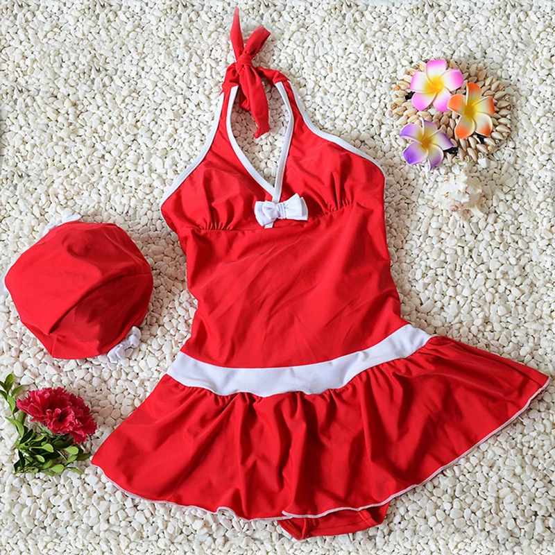 2017 New Summer Girls Red Color One Pieces Swimwear Student Swim ...