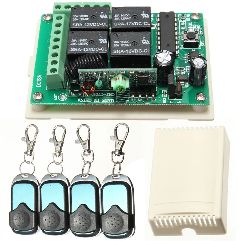 4pc HCS301 433MHz Rolling Code Remote Controller with Wireless DC12V ...