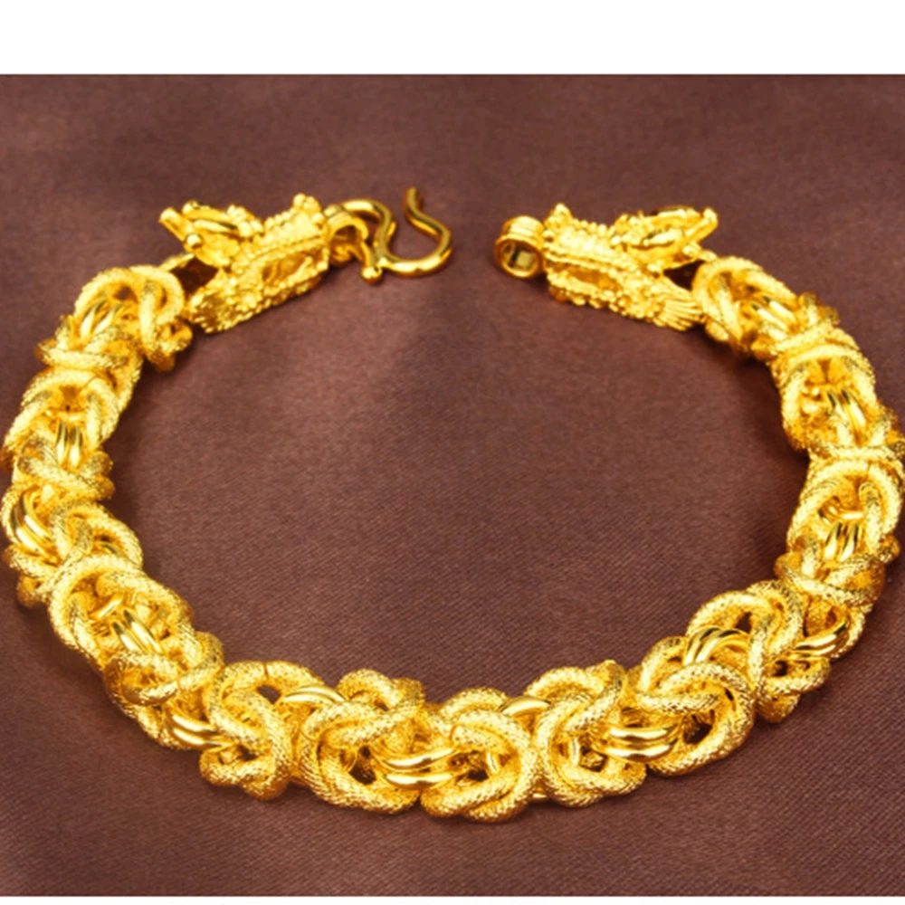 Thick-Dragon-Design-Bracelet-Wrist-Chain-Yellow-Gold-Filled-Mens ...
