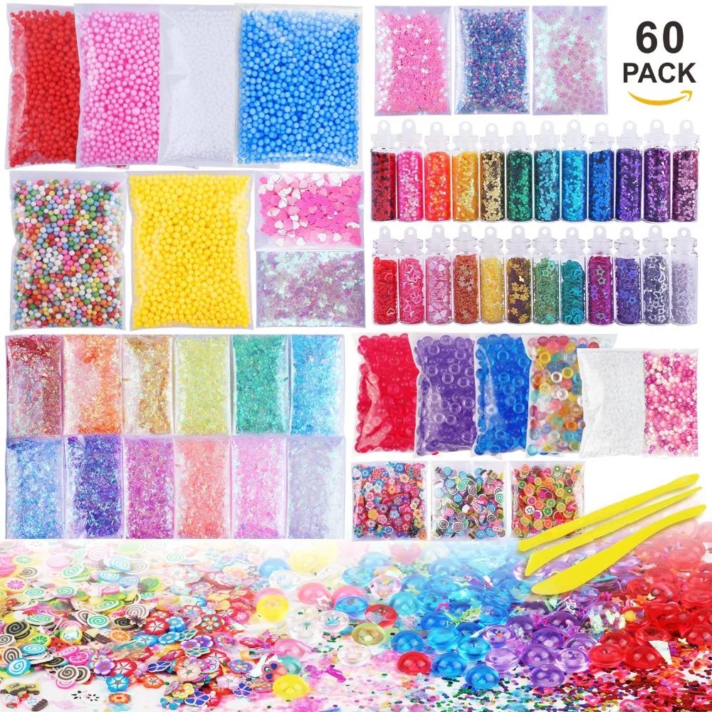 Slime Supplies Kit, 60 Pack Slime Beads Charms Slime Tools for Slime ...