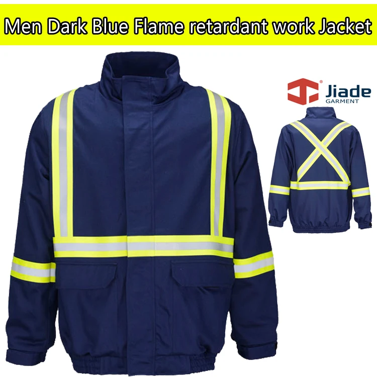 Jiade Men's Dark blue flame retardant work jacket with reflective ...