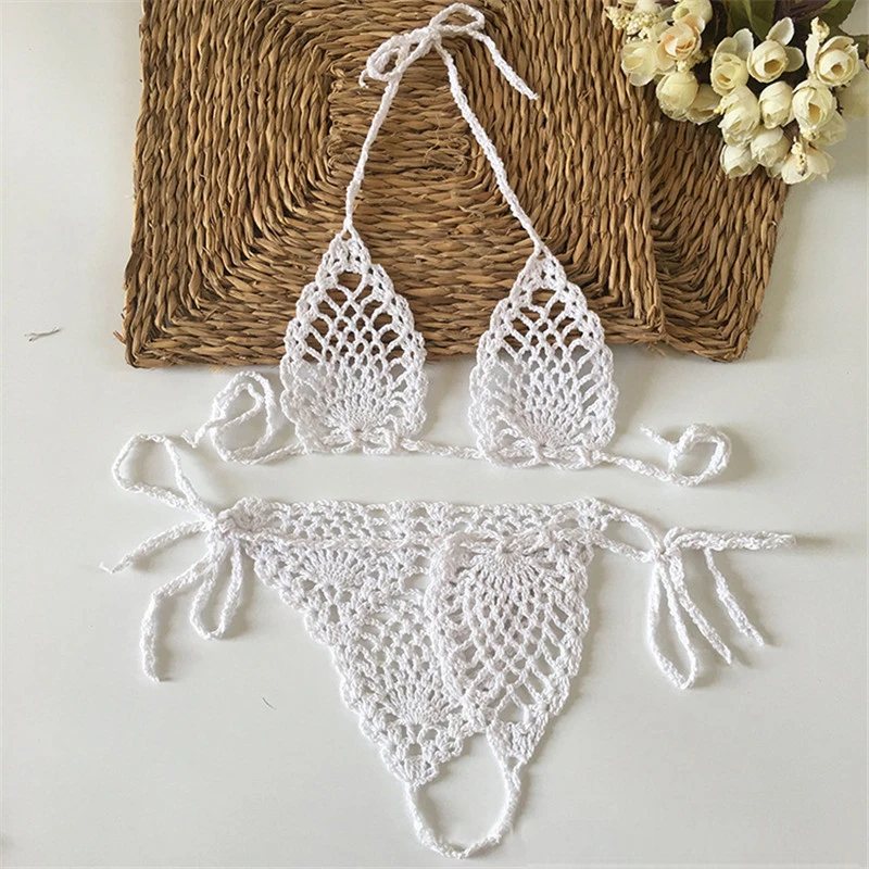 Handmade crochet micro bikini G thong string swimwear Sheer Monokini ...