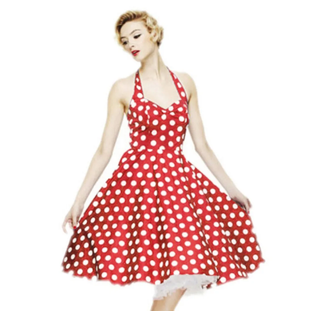 Summer Women Polka Dot Dress Vintage Dot Pattern Sleeveless Halterneck