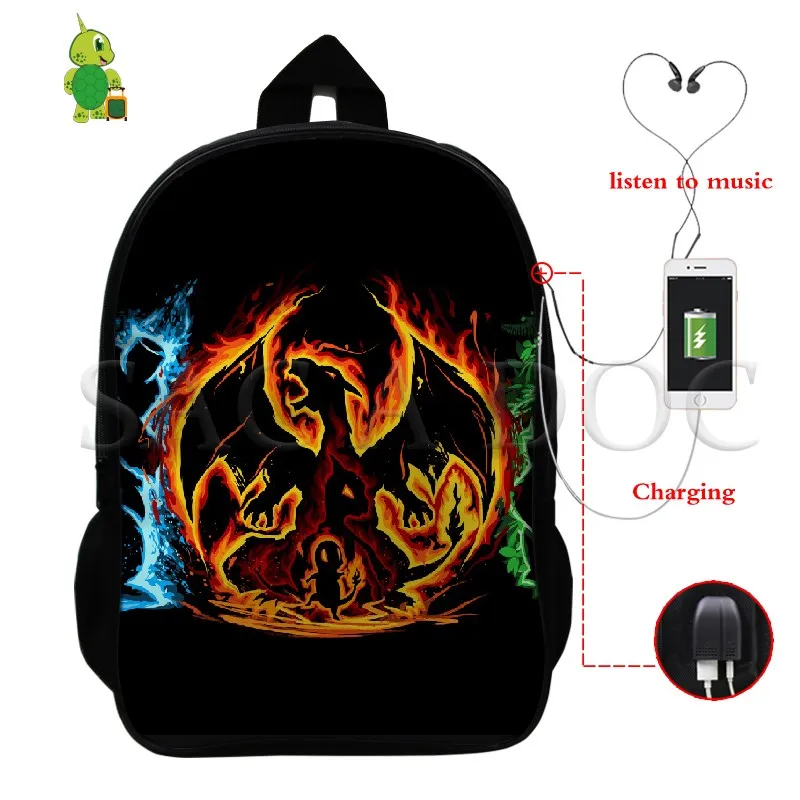 Pokemon Charmander Charizard Multifunction Backpack Women Men USB ...