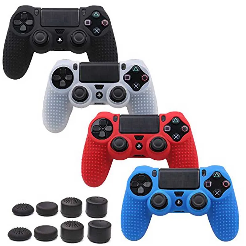 Anti-slip Silicone Cover Skin Set + Ps4 Fps Pro Thumb Grip For Ps4 ...