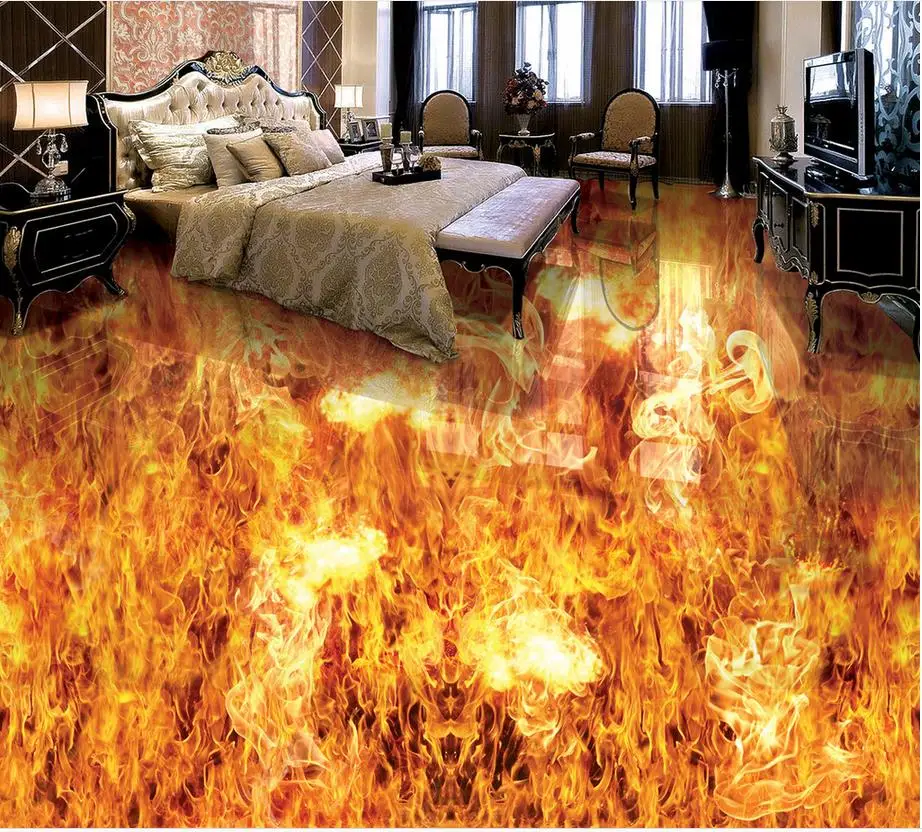Custom-3D-Painting-Floor-Wallpaper-PVC-Adhesive-Burning-Flame-3D ...