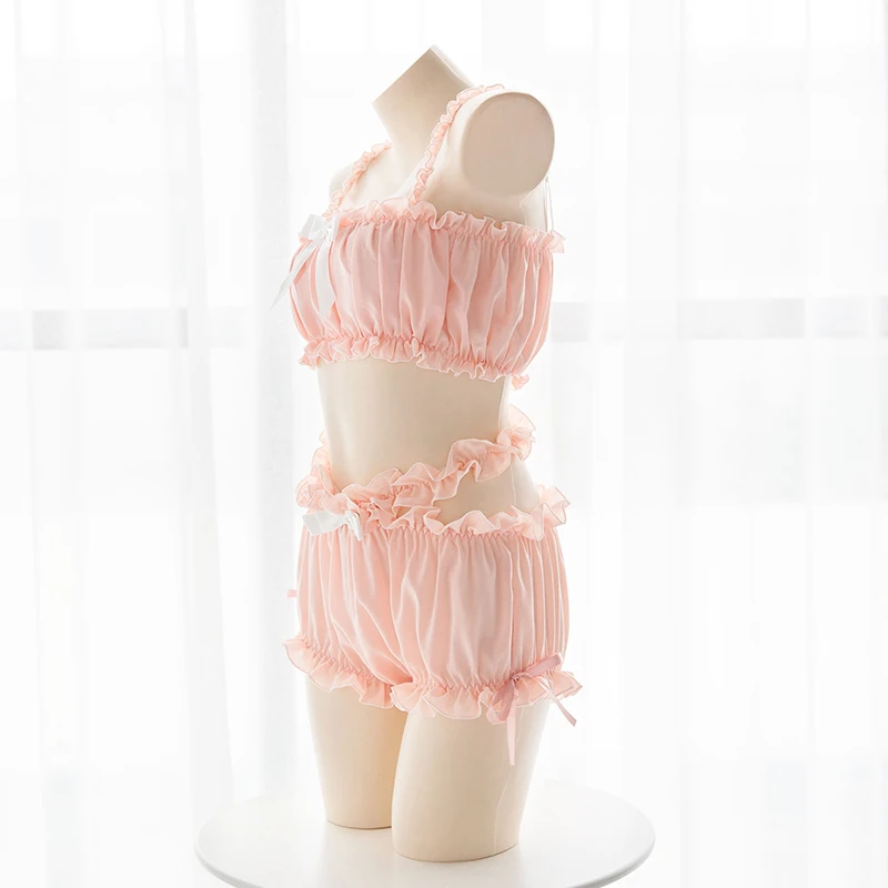 Японские милые Белье Лолита жилет с рюшами бюстгальтер и трусики комплект нижнего белья для