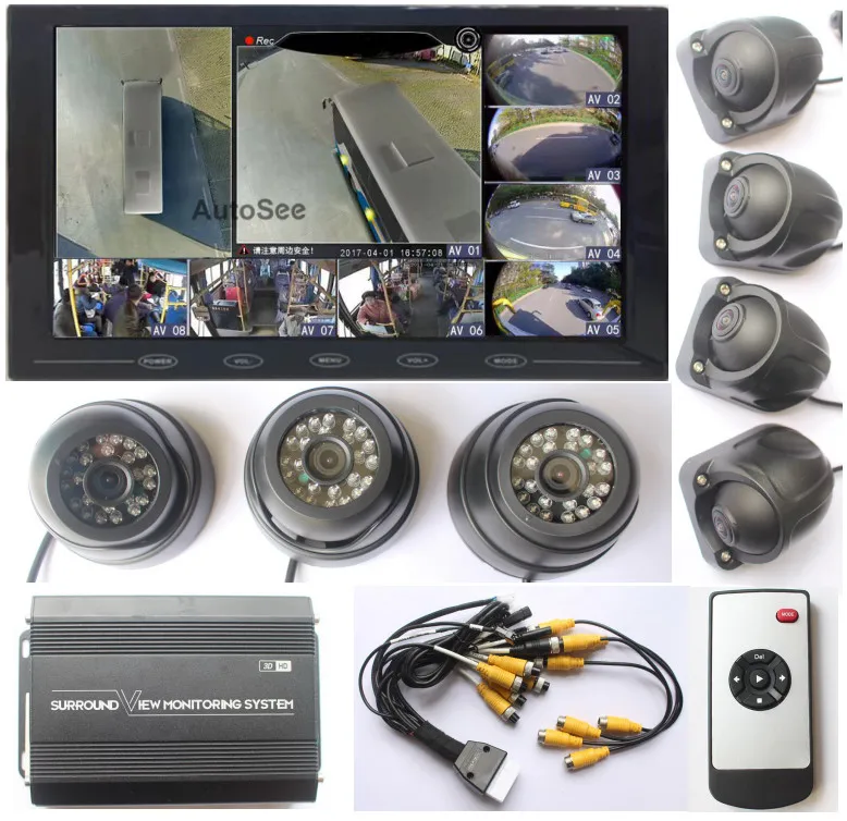 HD 3D 버스 트럭 360 도 SVM 서라운드 뷰 카메라 시스템, 새 눈 파노라마 7 방향 DVR 내부 모니터링|DVR ...