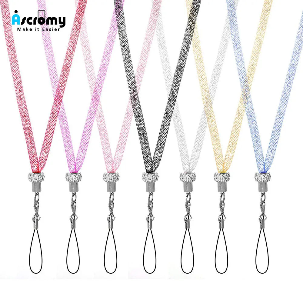 Ascromy сотовый шнурки с украшением в виде кристаллов шейный ремешок для iPhone Xiaomi huawei ...