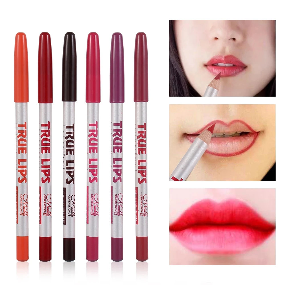 6pcs 4 In 1 Lip Matte Liner Pencil Make Up Waterproof Stick For Lips Lasting Daily Makeup