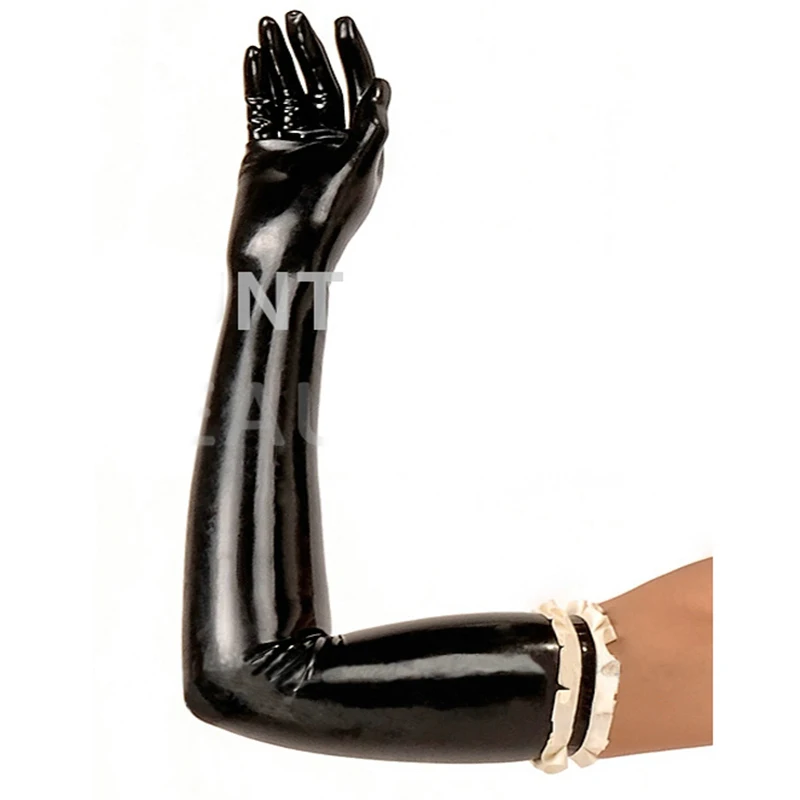 Latex Long gloves full cover hands Frills color custom made ruffle ...
