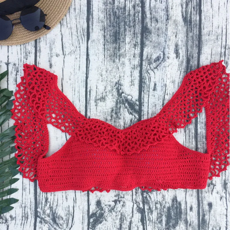 New Knit Sexy Beach Style Top Hollow out Ruffles Crop Top Handmade ...