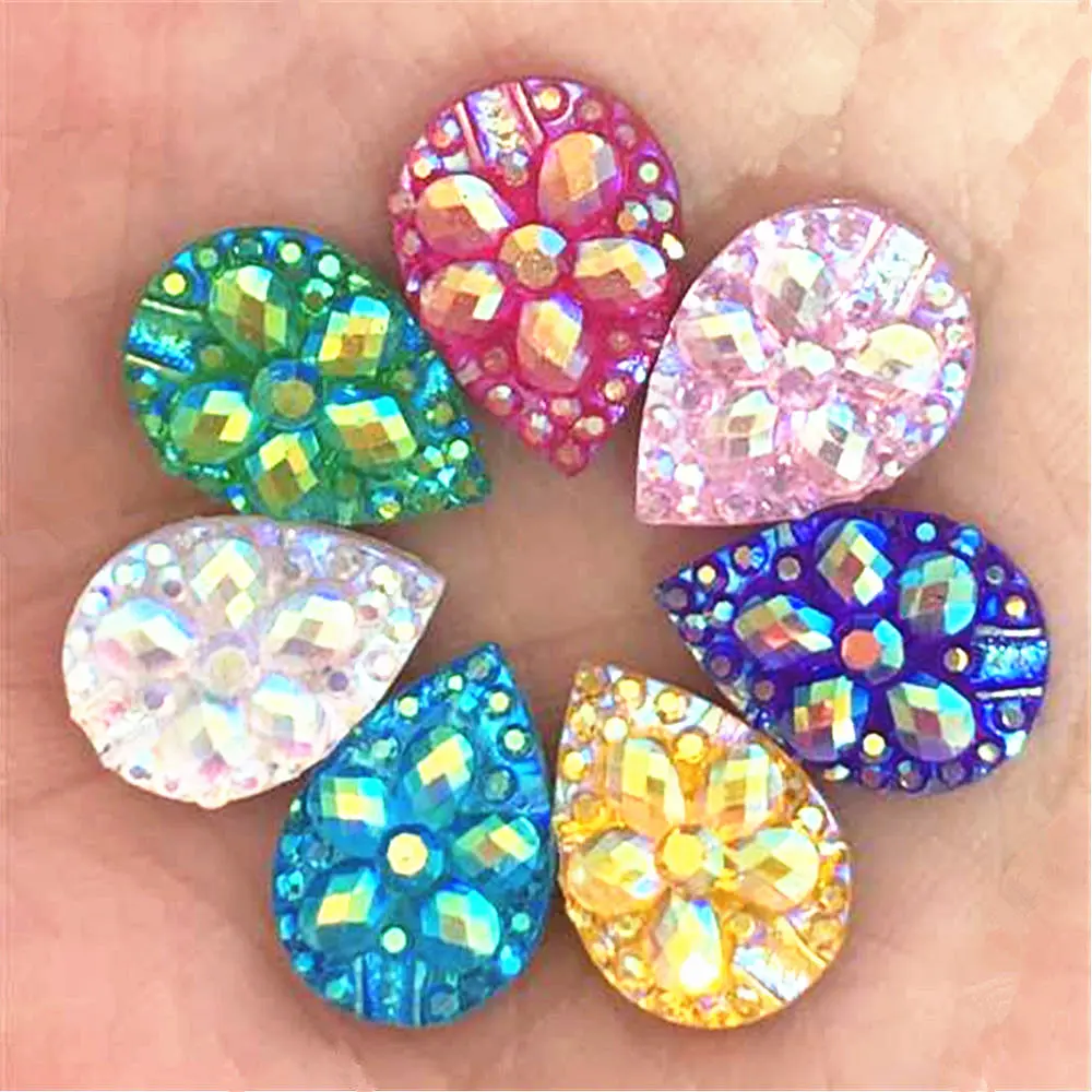 80PCS AB flower Flatback Resin Teardrop Rhinestone Wedding decoration ...