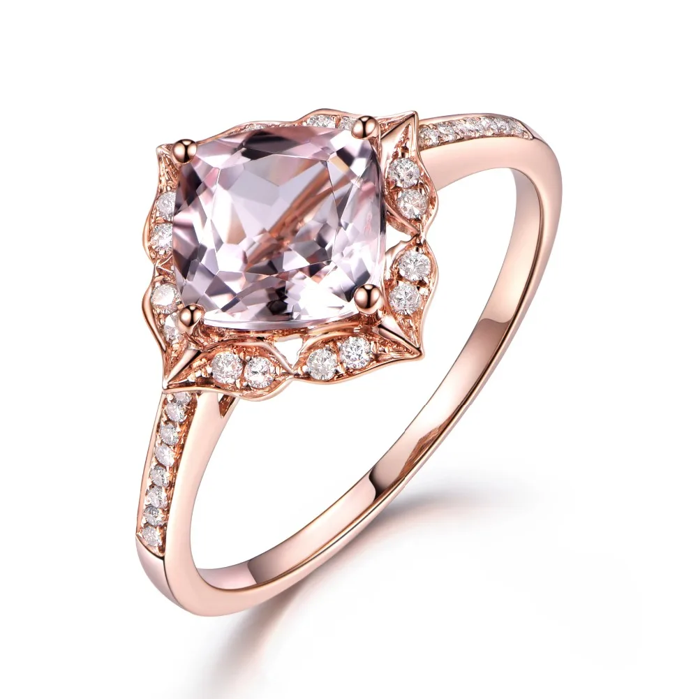 Buy Solid 14k Rose Gold 7mm Cushion Cut Pink Morganite