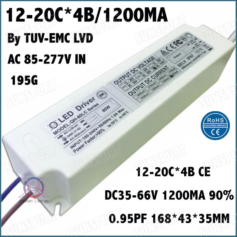 2 Pcs By Tuv-emc Lvd 80w Ac85-277v Led Driver 12-20cx4b 1200ma Dc35-66v ...