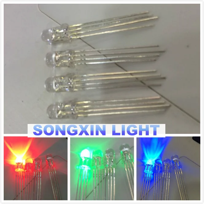 무료 배송 100pcs 5mm RGB LED 일반 음극/양극 3 색 발광 다이오드 f5 RGB 투명 풀 컬러 bin 4|led ...