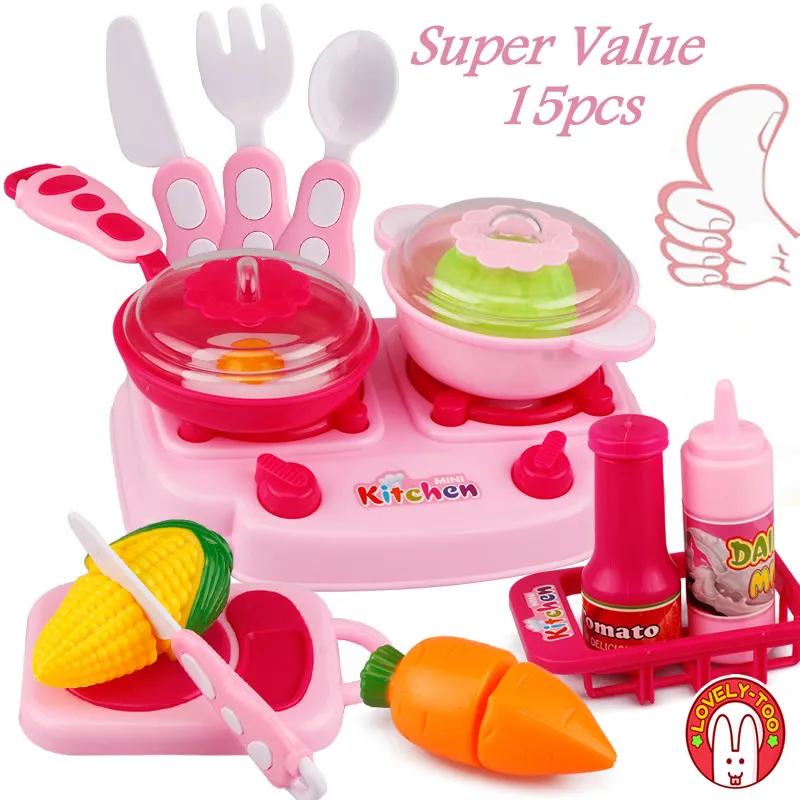 15pcs Kitchen Cooking Toys Cutting Fruit Vegetable Olastic Pots Food ...