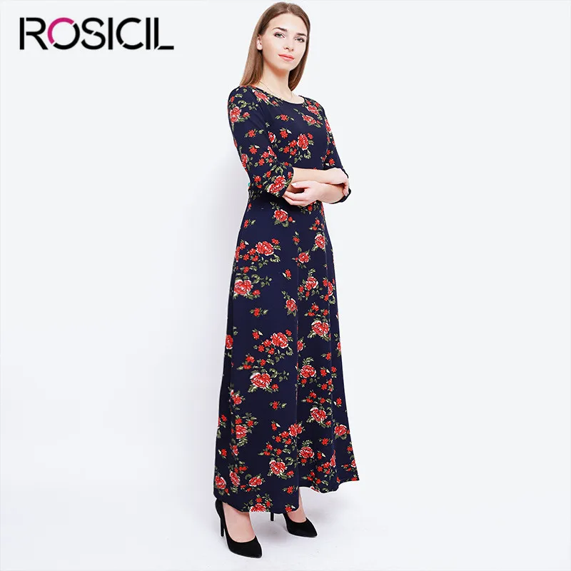 New Floral Print Vintage Cotton Long Dress Women Casual Elegant Bodycon Summer Dresses Female