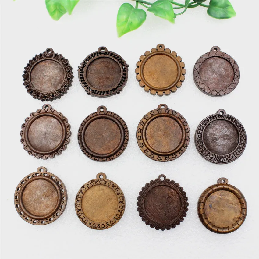 Fit 25mm Wooden Round Vintage Glass/Cabochon Frame bezel Settings ...