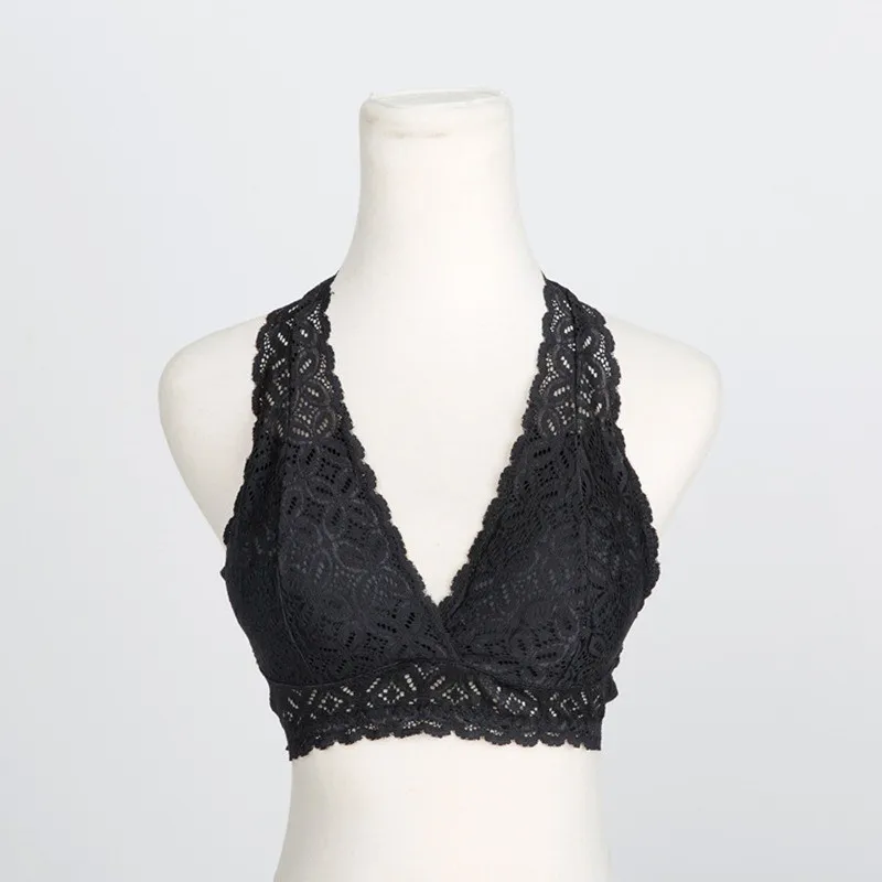 Sexy Women Lace Bras Bralette Halter Bra Female Backless Wirefree