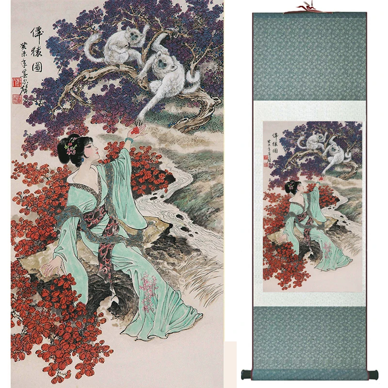 Pintura chinesa tradicional de arte chinesa, pintura de rolagem de seda ...