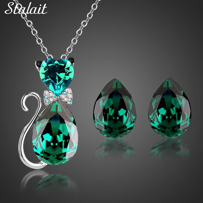 Fashion-Gold-Color-Austrian-Crystal-Cat-Catty-Pendant-Necklace-Earrings ...