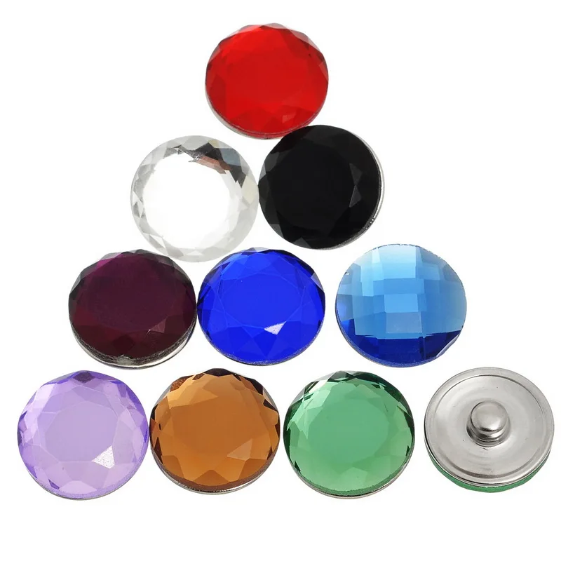 10Pcs Mixed Colors Glass Faceted Snap Press Buttons Crafts Making 18mm ...