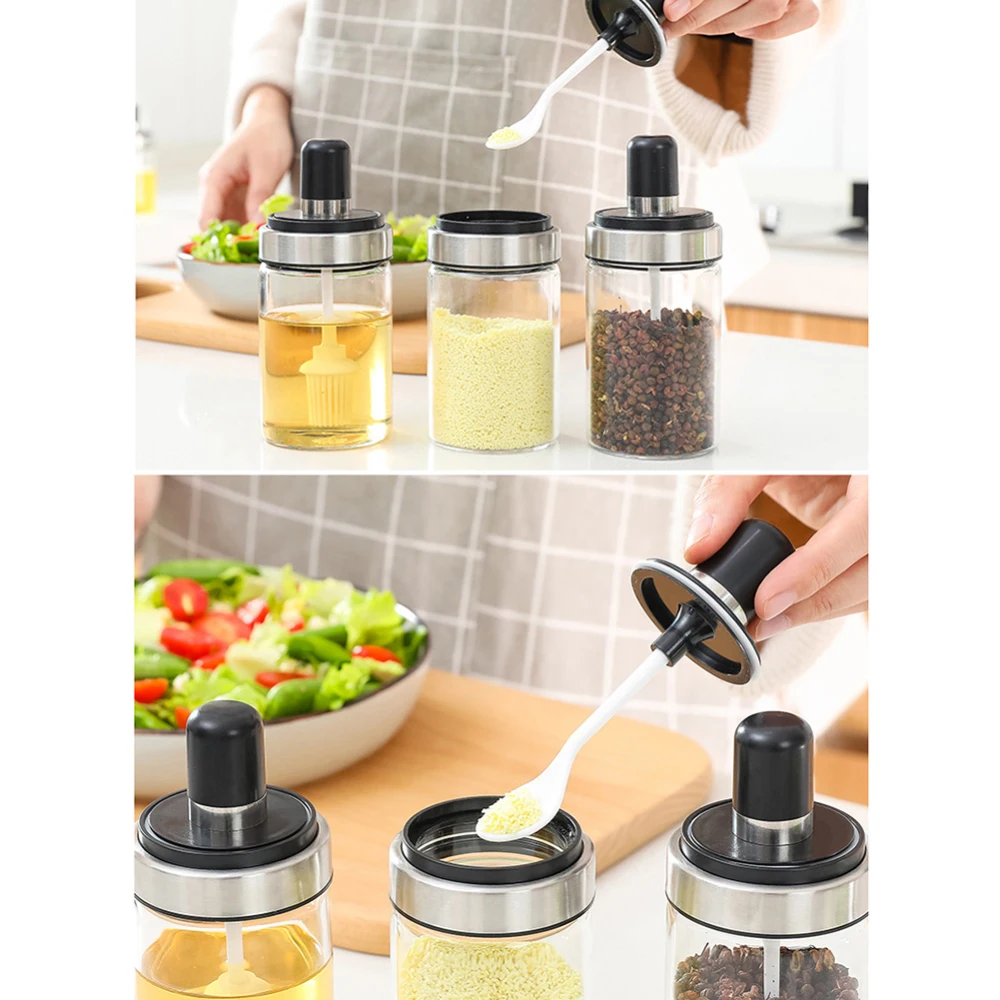 Kitchen Glass Seasoning Bottle Salt Storage Box Spice Jar with Spoon ...