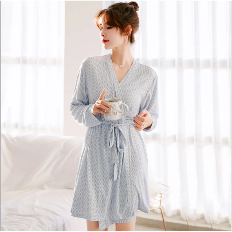2019 Spring Autumn Brand Robe Women Elegant Nightgown Comfotable Modal ...