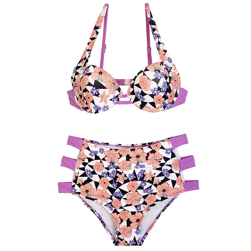 Bikinis Women 2017 Print Floral Swimsuits Brazilian Push Up Halter