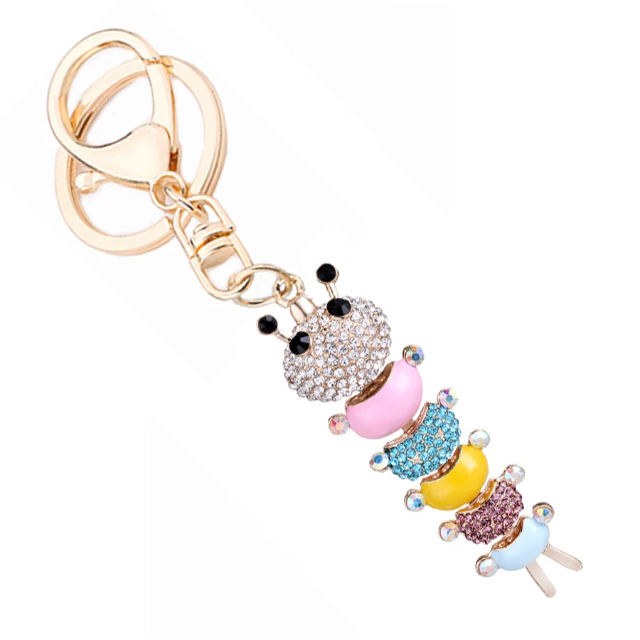 Beautiful Cute Caterpillar Crystal Keyrings Key Chains Holder Purse Bag ...