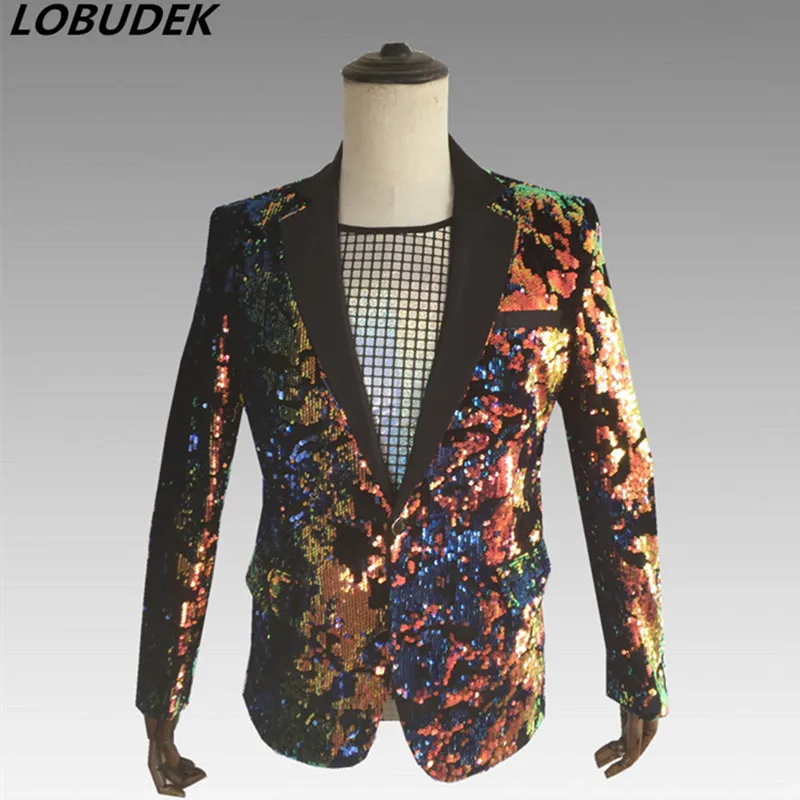 Reflective Sequins Jacket Shining Sequinned Jackets Slim Coat Tide Male ...