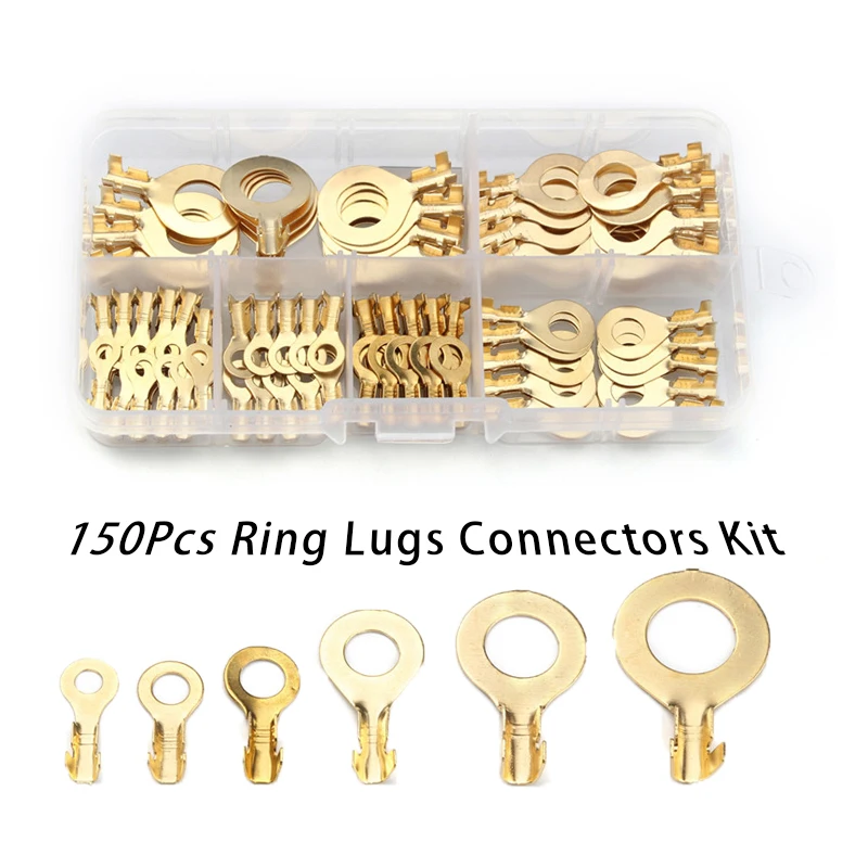 150pcs Ring Lugs Ring Eyes Copper Crimp Cable Connector Non-insulated ...